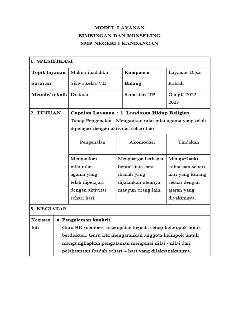 VII Modul Layanan Makna Ibadahku | PDF | Karier & Perkembangan