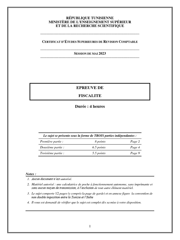 Examen Fiscalité Révision Comptable 2023 | PDF | Taxe sur la valeur ...
