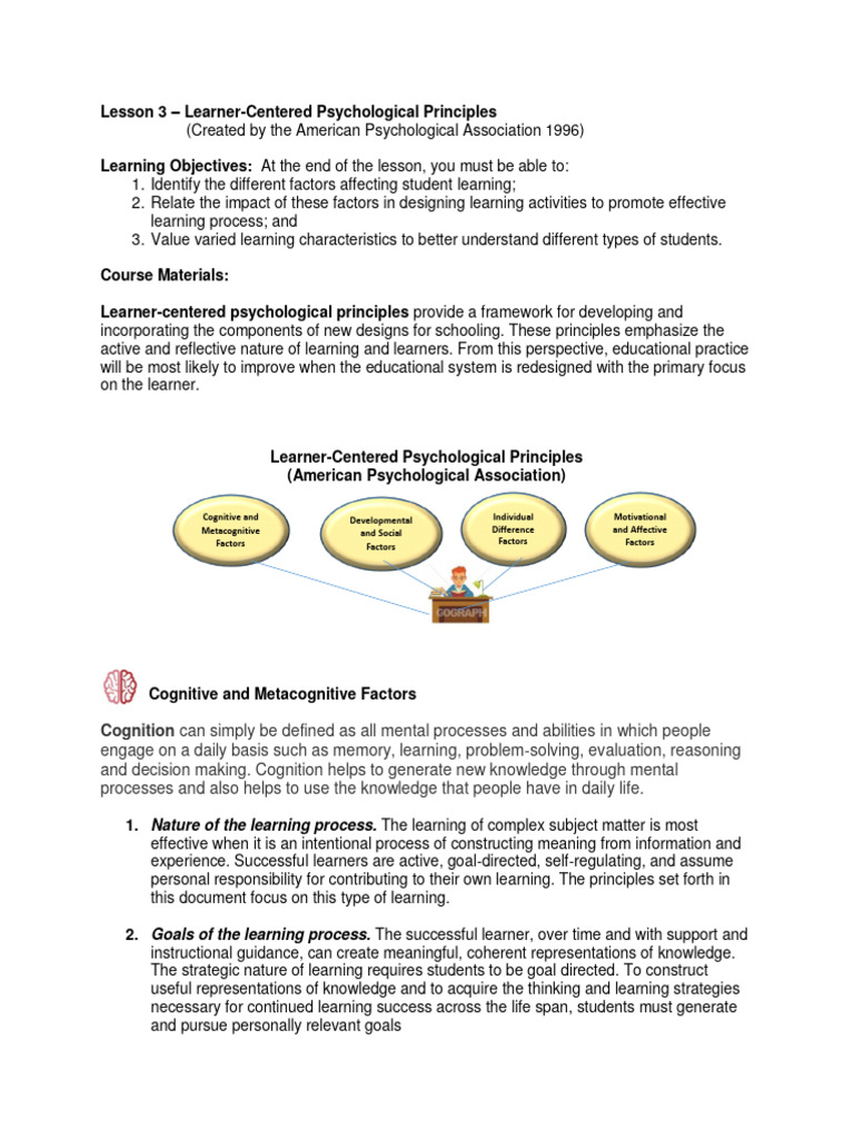 Learner-Centered Psychological Principles | PDF | Learning | Metacognition