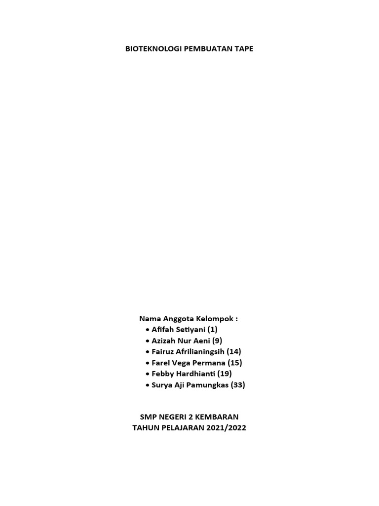 Bioteknologi Pembuatan Tape | PDF