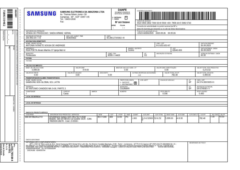 Danfe - 001785844 2 | PDF