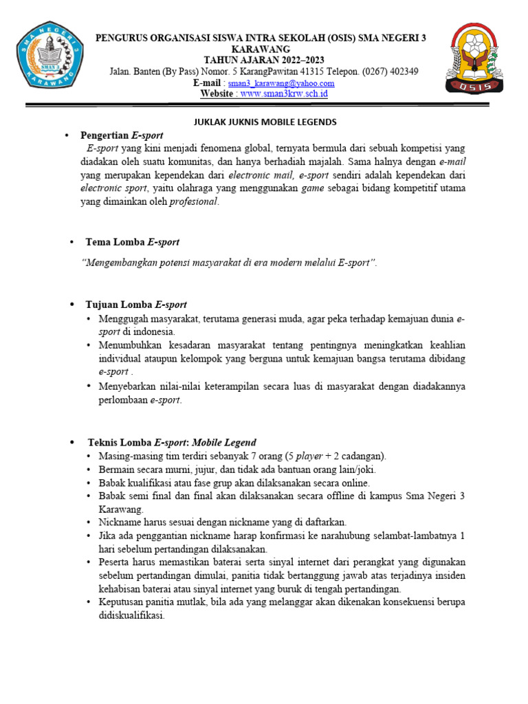 Juklak Juknis Mobile Legends Tour ML | PDF