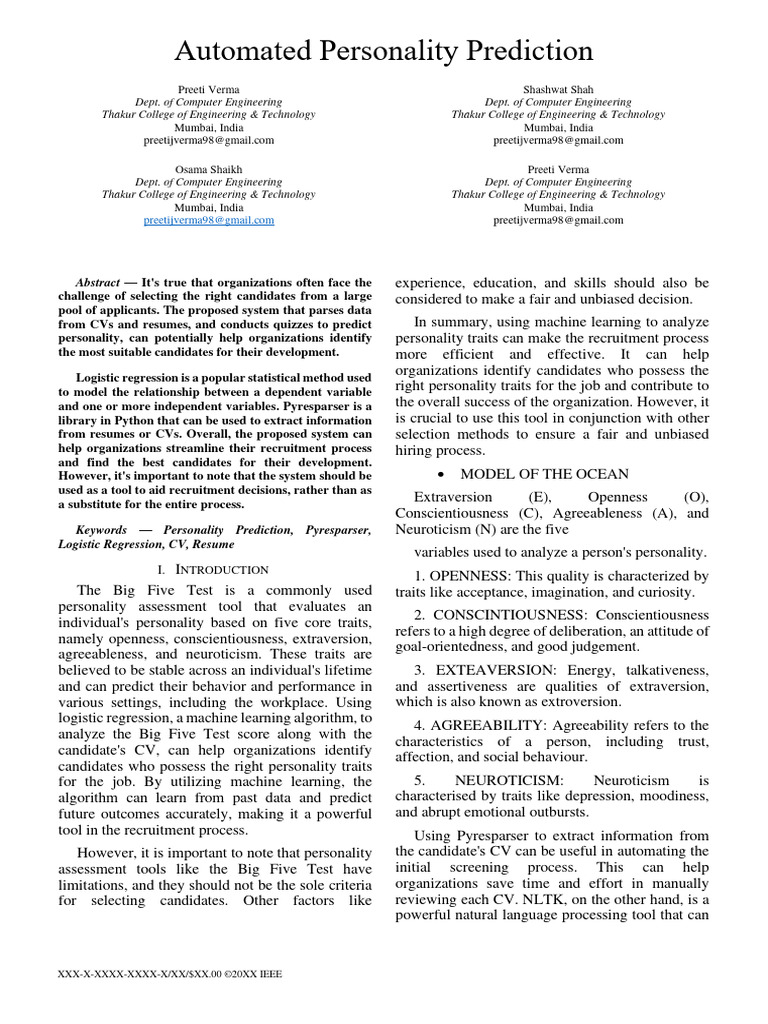 C-18 Multicon Paper | PDF | Extraversion And Introversion | Machine Learning