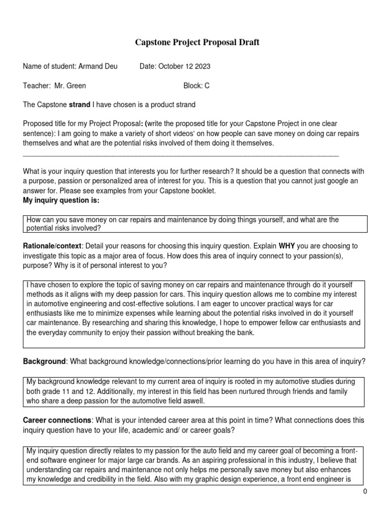 Edited - Capstone Project Proposal Draft Armand Deu | PDF | Mentorship | Knowledge