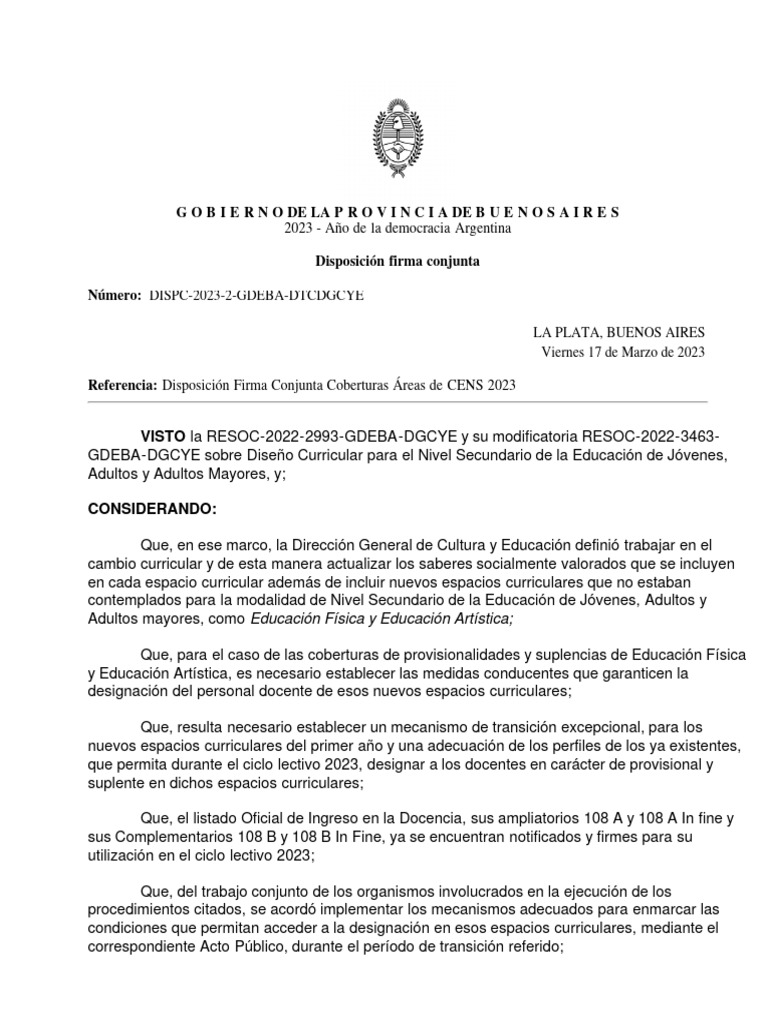 Designación Docente CENS 2023 | PDF