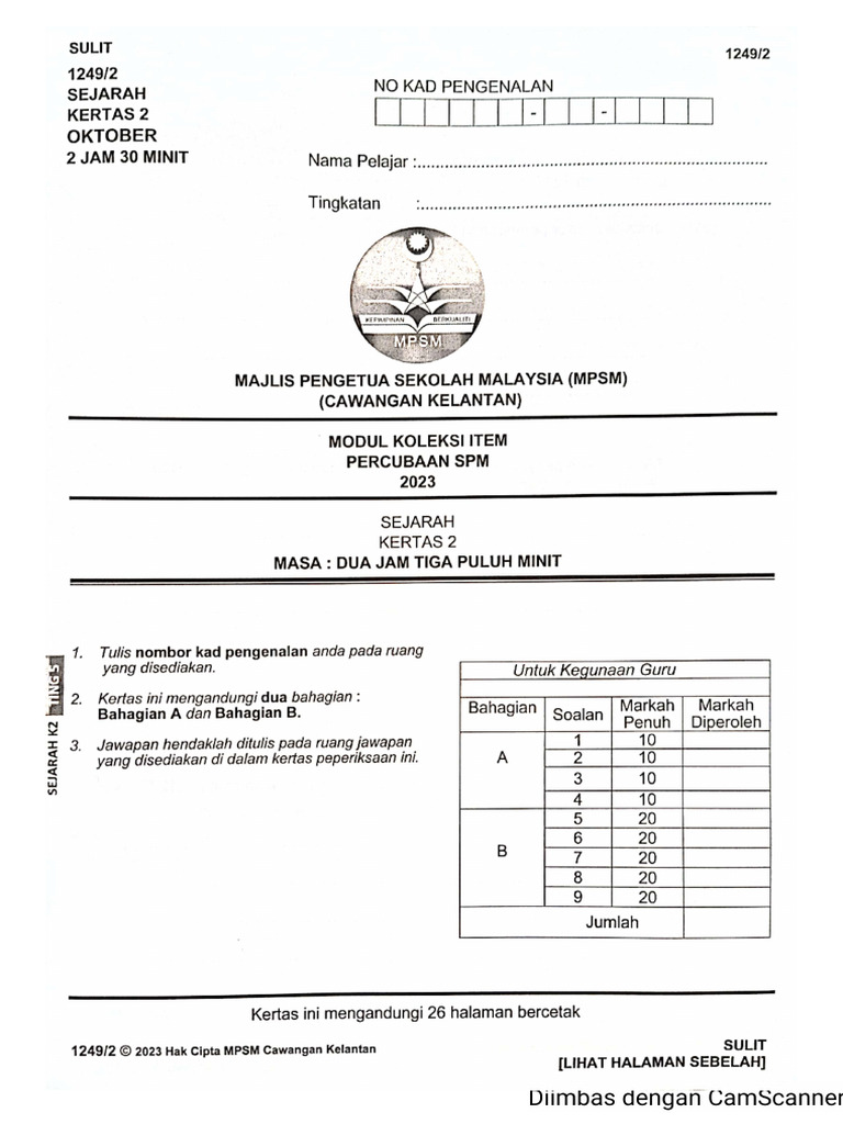 3.2023 k2 Soalan Sej (Trial Kelantan) | PDF