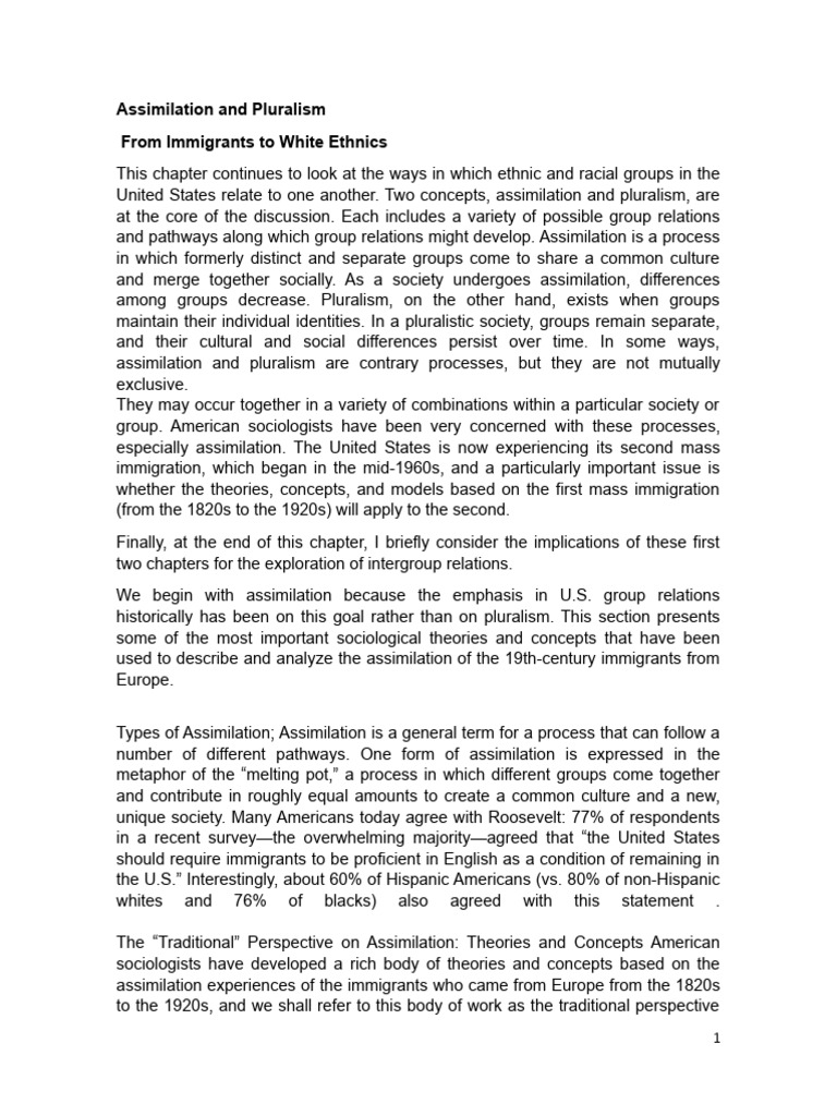Assimilation and Pluralism | PDF | Cultural Assimilation | Religious ...