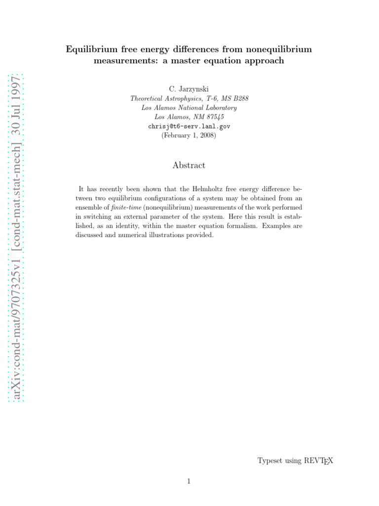 Equilibrium Free Energy Differences From Nonequilibrium | PDF | Hamiltonian Mechanics | Non ...