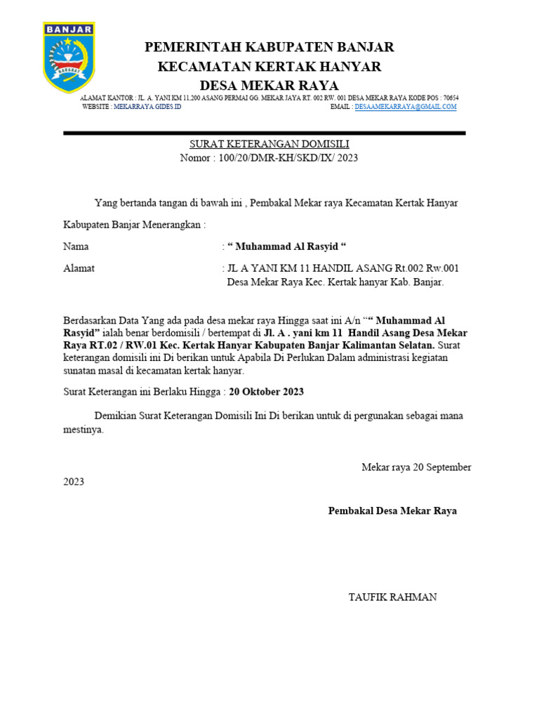Surat Keterangan Domisili Sunatan Massal | PDF