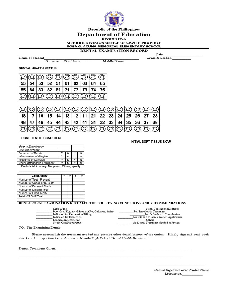 Dental Examination Record Form | PDF | Dentistry | Oral Hygiene