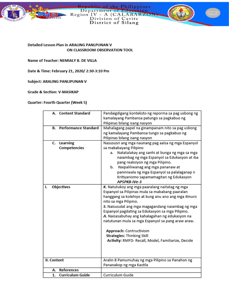 Detailed Lesson Plan in AP V | PDF