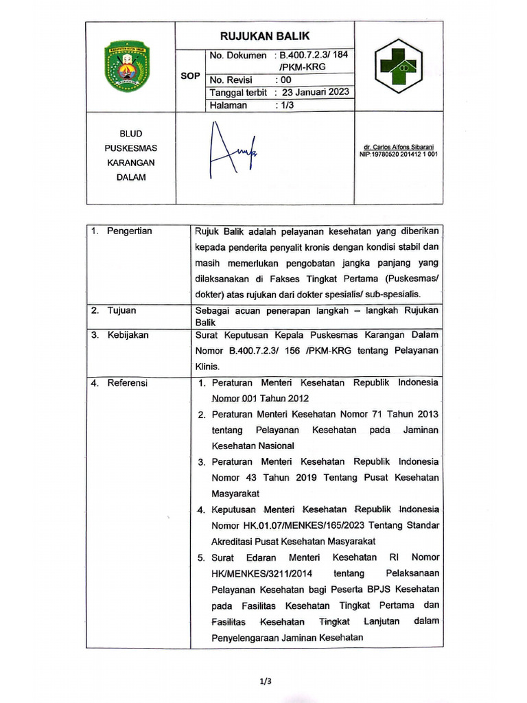 3.7.2.a.1 Sop Rujukan Balik | PDF