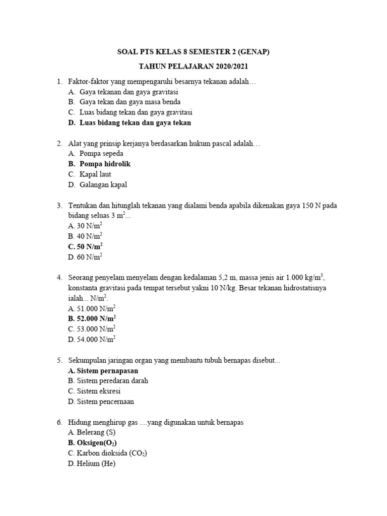Soal PTS Kelas 8 Semester 2 (Genap) | PDF