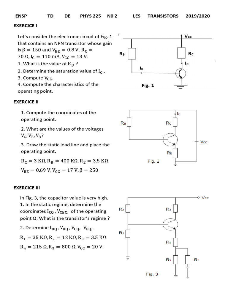 TD No 2 Phys 225 Ensp 23 Avril 2020 | PDF | Field Effect Transistor | Transistor
