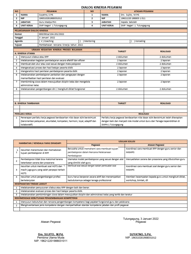 Dialog Kinerja Pegawai 2022 Suyatno | PDF