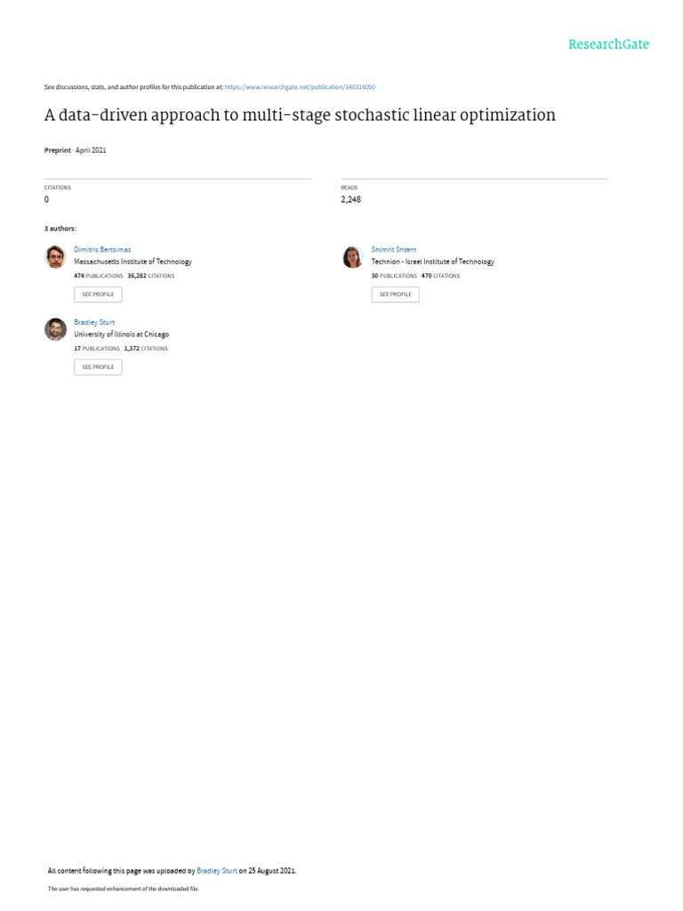 A Data Driven Approach To Multi Stage Stochastic Linear Optimization | PDF | Mathematical ...