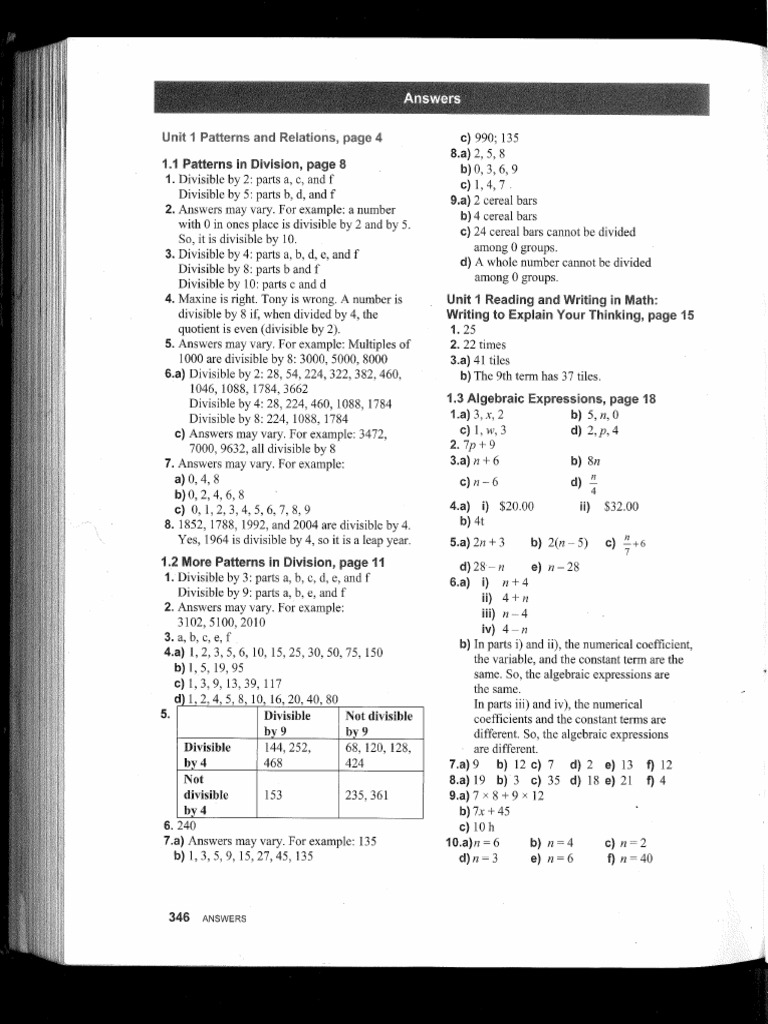 Math Makes Sense 7 - Answer Key For Units 1 To 5.6 | PDF
