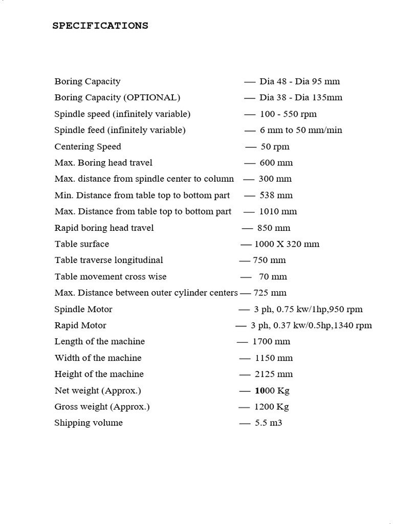 Boring Machine Specifications Overview | PDF | Computers