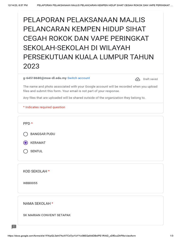 Pelaporan Pelaksanaan Majlis Pelancaran Kempen Hidup Sihat Cegah Rokok Dan Vape Peringkat ...