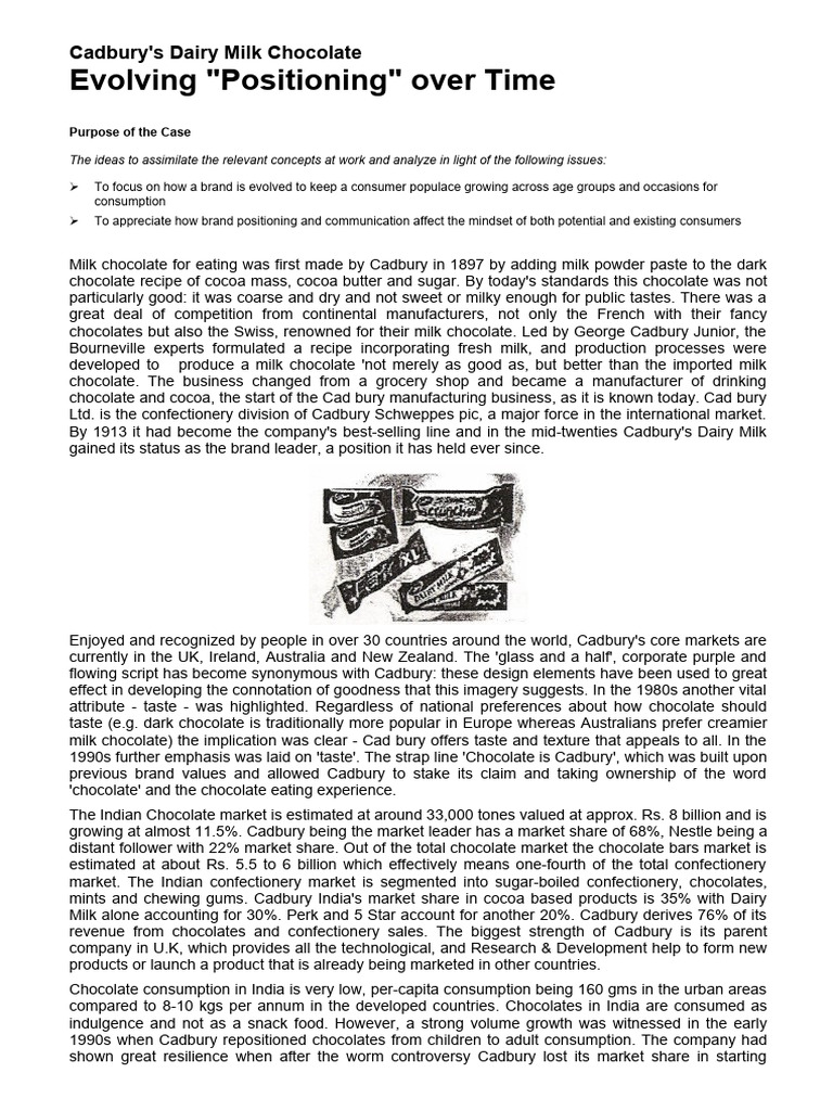 Cadbury Dairy Milk: Brand Evolution in India | PDF | Chocolate | Brand