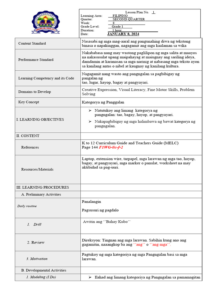 BJ Lesson Plan Arts COT 2 | PDF