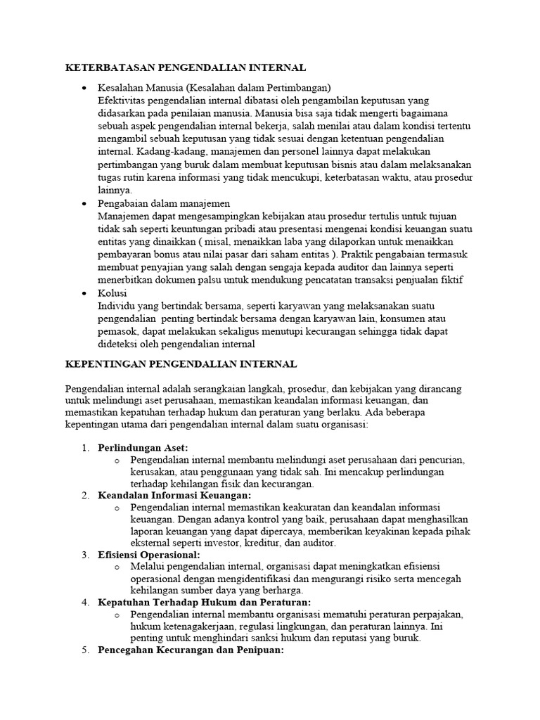 Keterbatasan Pengendalian Internal | PDF | Karier & Perkembangan | Bisnis