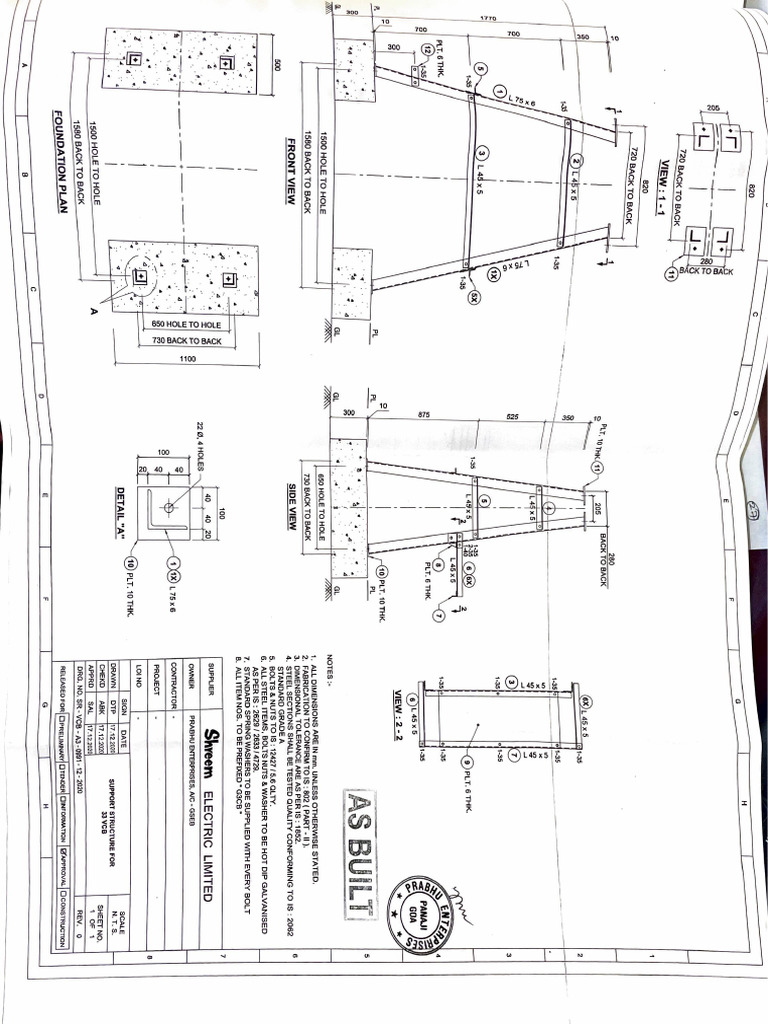 33kV VCB Support Structure Drawing | PDF