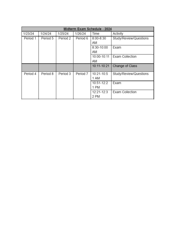 Midterm Schedule 2024 - 2 | PDF