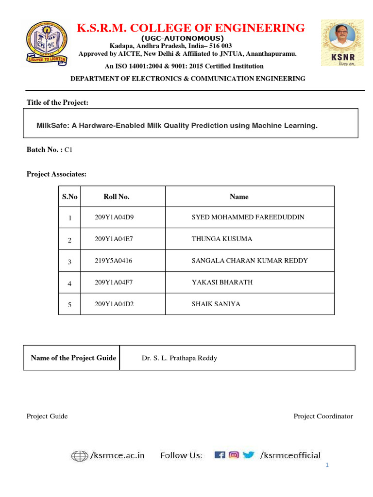 K.S.R.M. College of Engineering: Title of The Project | PDF