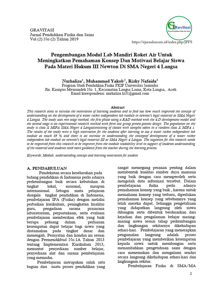 Pengembangan Modul Lab Mandiri Roket Air | PDF