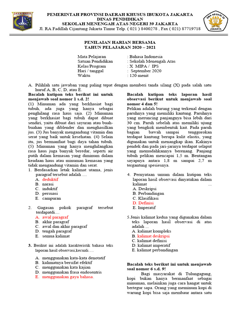 Soal PHB - X '20 | PDF | Seni & Disiplin Bahasa