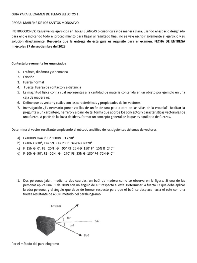 Guia para El Examen de Temas Selectos de Fisica 1 20231 | PDF | Fuerza | Vector Euclidiano