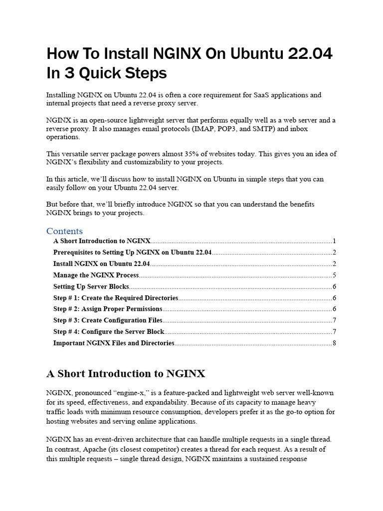 How To Install NGINX On Ubuntu 22 | PDF