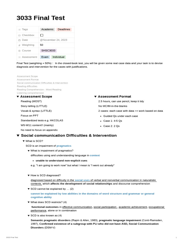 3033 Final Test 38aecae3335e4e0c99d726916a614a53 | PDF | Dyslexia ...