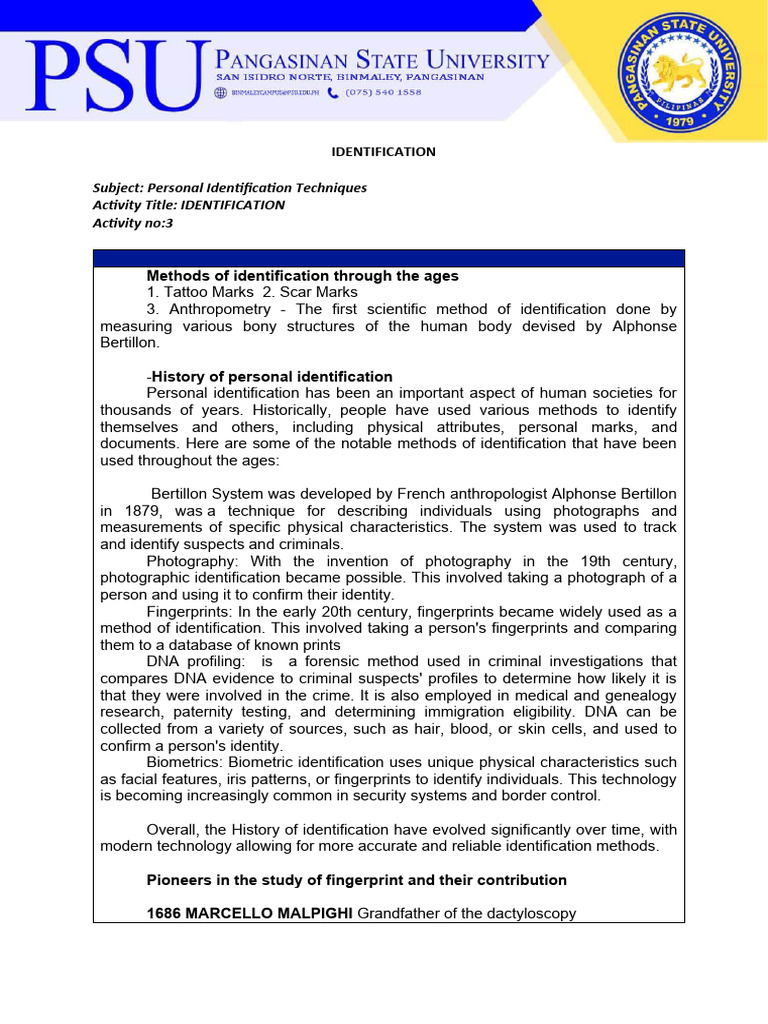 Evolution of Personal Identification Methods | PDF | Fingerprint ...