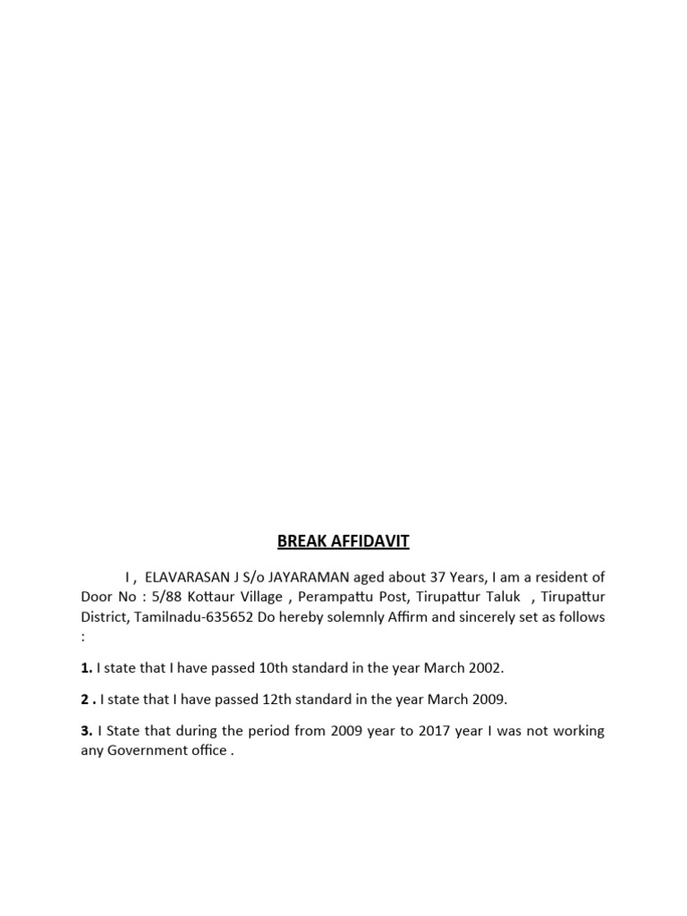 Elavarasan Break Affidavit Corrected | PDF