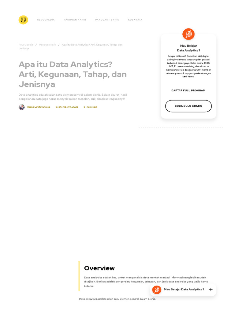 Apa Itu Data Analytics - Arti, Kegunaan, Tahap, Dan Jenisnya 2023 - RevoU | PDF