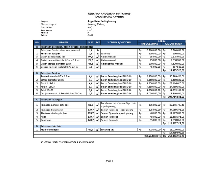 Rab 2 Pagar Batas Kavling | PDF