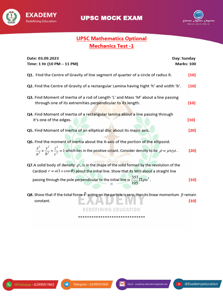 UPSC Mechanics Mock Test | PDF