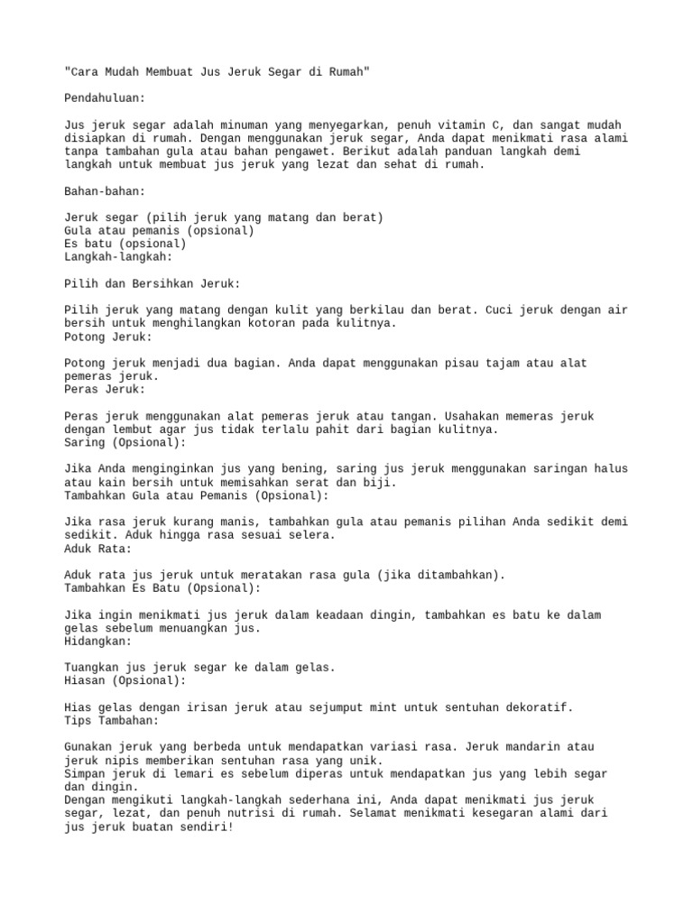 Cara Mudah Membuat Jus Jeruk | PDF