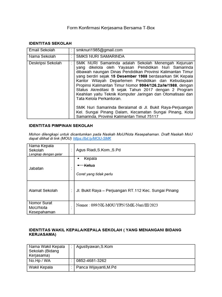 Form Konfirmasi Kerjasama Bersama T | PDF