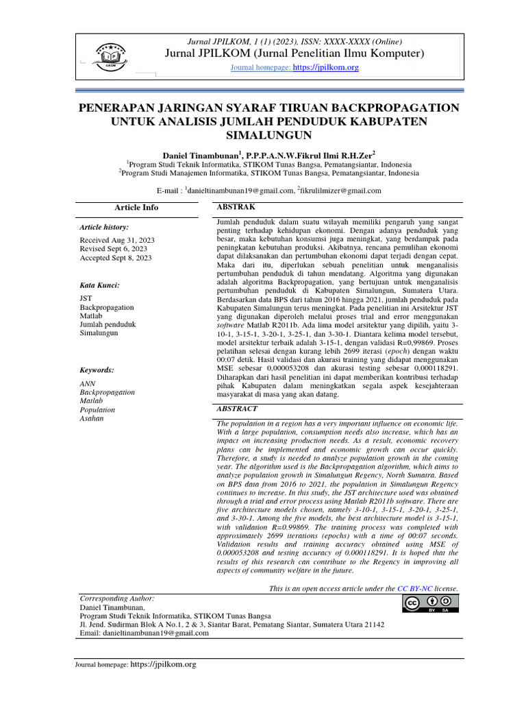 Penerapan Jaringan Syaraf Tiruan Backpropagation Untuk Analisis Jumlah ... Penerapan Jaringan Syaraf Tiruan Backpropagation Untuk Analisis Jumlah ...