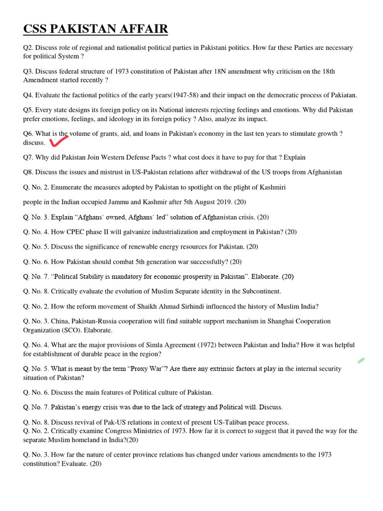 CSS PAKISTAN AFFAIR+pms Past Papers | PDF | Pakistan | Muhammad Ali Jinnah