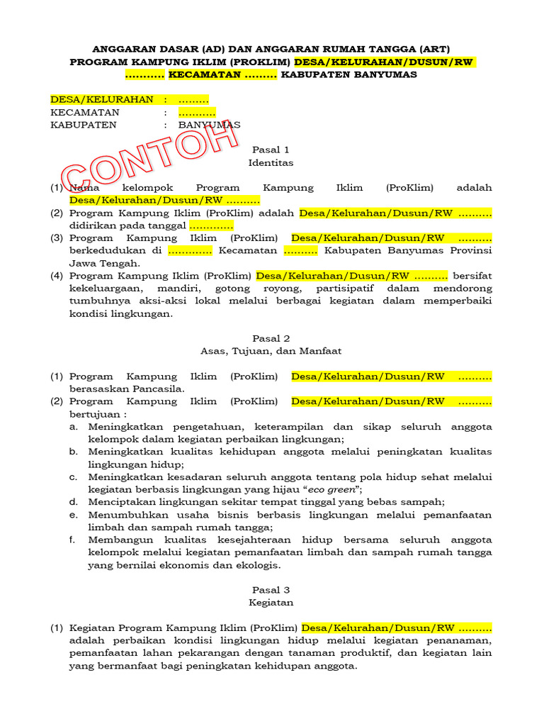 Contoh AD ART ProKlim | PDF