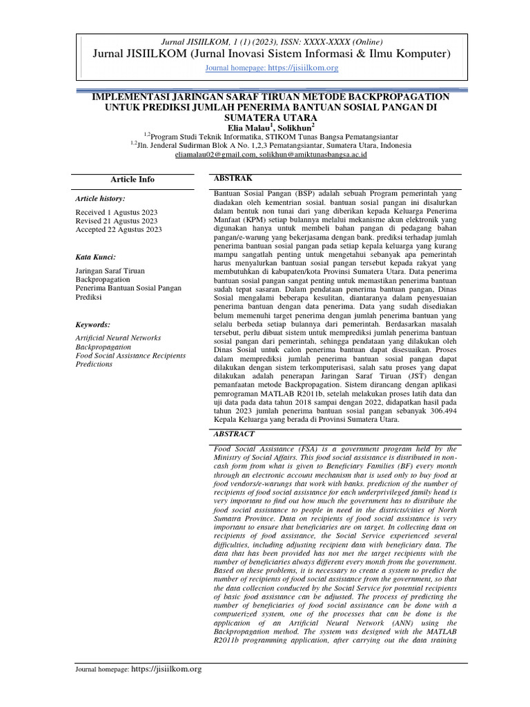 Prediksi Penerima Bantuan Pangan Sumut dengan JST | PDF | Ilmu Sosial
