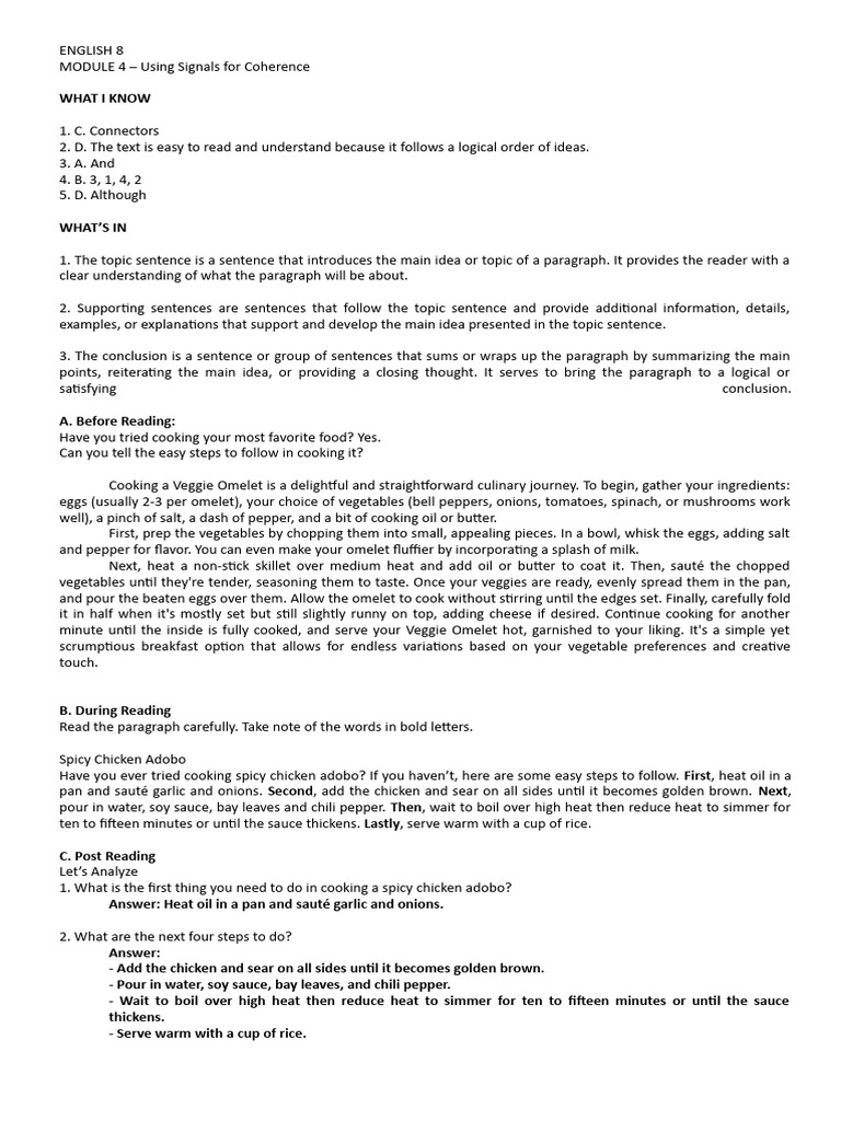 ENGLISH MODULE 4 Answers | PDF | Wellness | Lifestyle