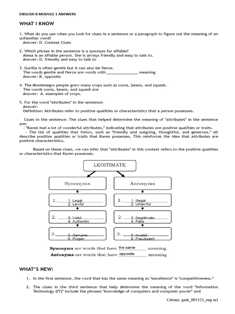 ENGLISH MODULE 1a Answers | PDF