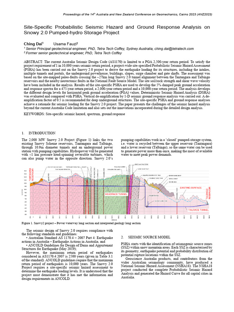 Site-Specific Probabilistic Seismic Hazard Analysis On Snowy 2.0 ...