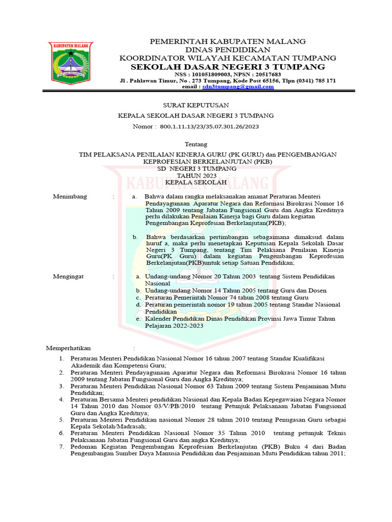 Format Sk Tim Pkg Pkb 2022 2023 | PDF