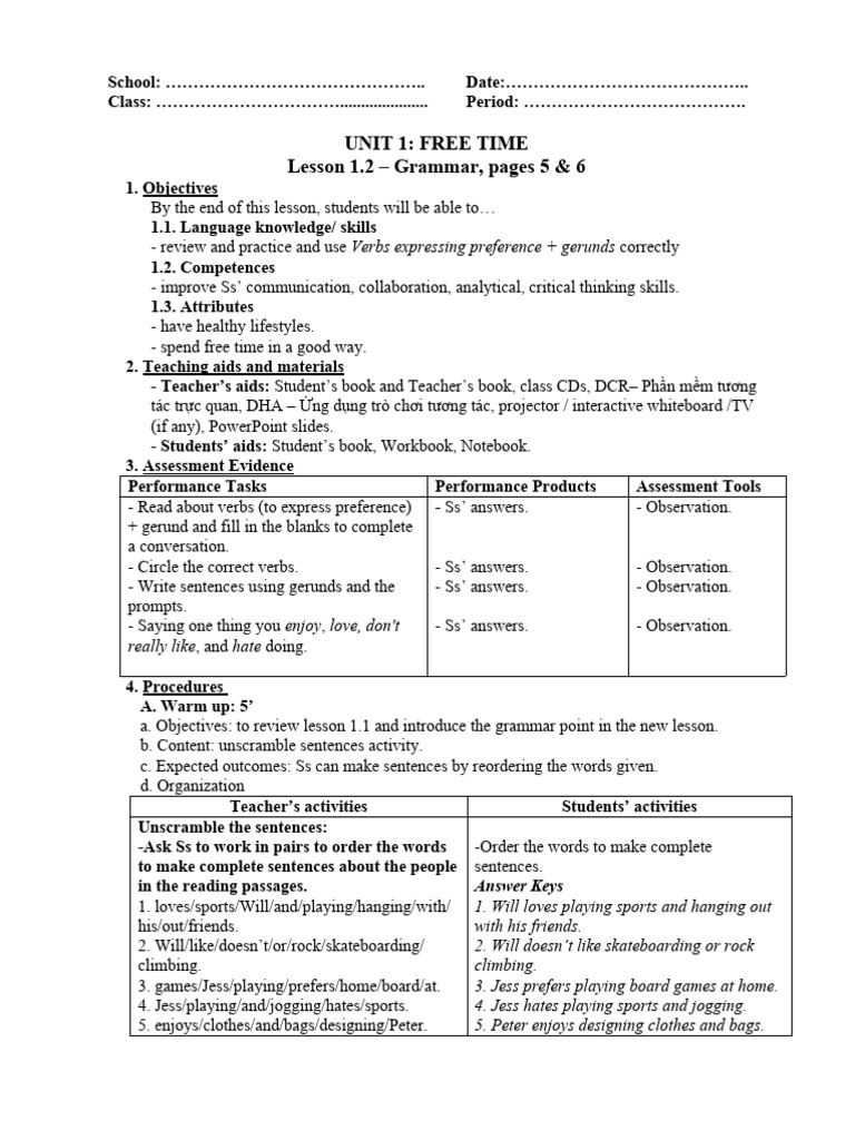 Unit 1 - Lesson 1.2 - Grammar - Pages 5 - 6 | PDF